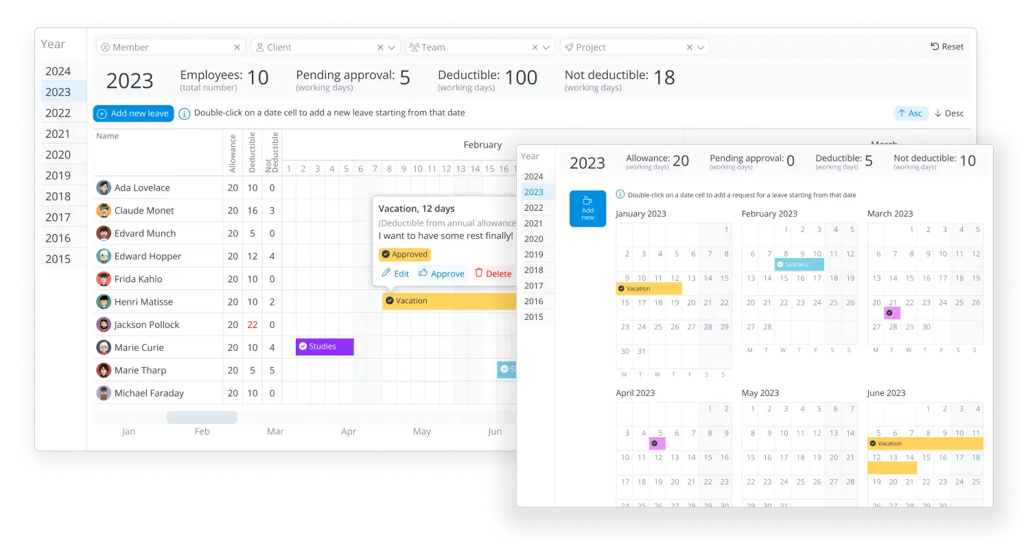 Time Tracking, Work Force Monitoring, Leave Management, Invoicing